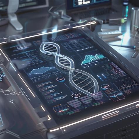 Futuristic Digital Interface Displaying A Dna Helix And Scientific Data Premium Ai Generated Image