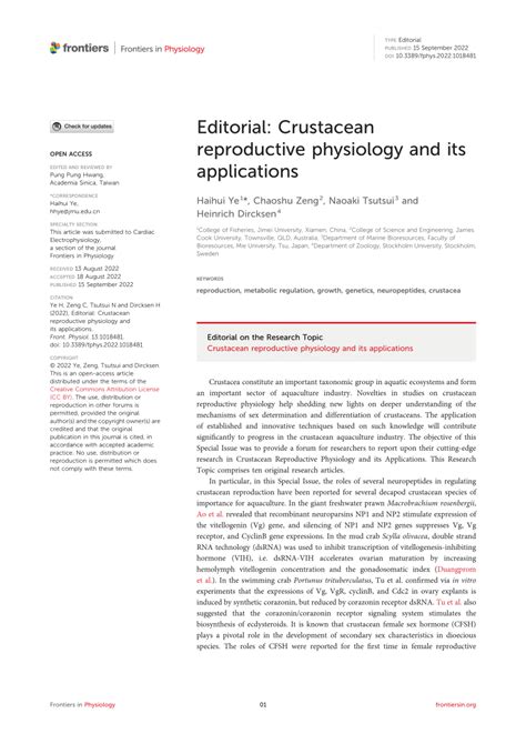 Pdf Editorial Crustacean Reproductive Physiology And Its Applications