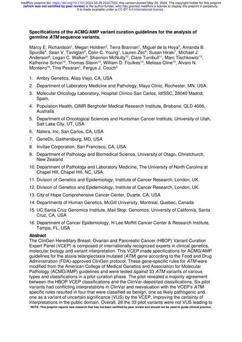 Pdf Specifications Of The Acmgamp Variant Curation Guidelines For The Analysis Of Germline