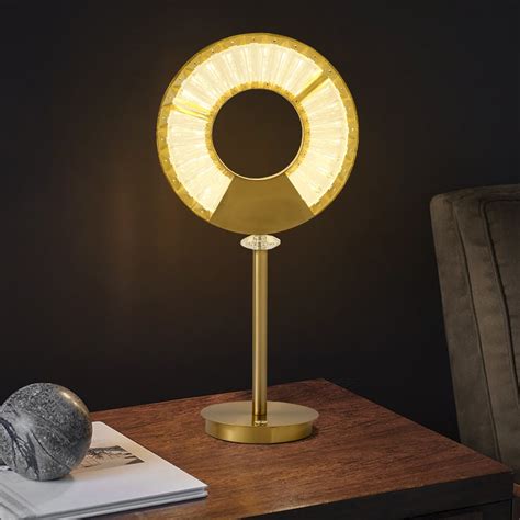 Crystal Led Circle Table Lamp Plug In Desk Lamps Ring Shape In Gold For
