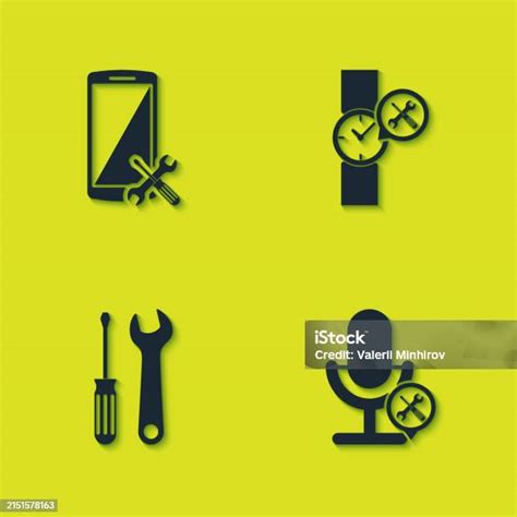 스마트폰 서비스 마이크 드라이버 렌치 손목시계 아이콘을 설정합니다 벡터 Brand Name Smart Phone에 대한 스톡 벡터 아트 및 기타 이미지 Brand