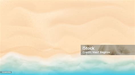 파란색과 밝은 청록색 바다 하얀 모래 열대 해변 배경입니다 맨 위 뷰 벡터 그림입니다 텍스트에 배치합니다 포스터 전단지 초대장 카드 디자인 0명에 대한 스톡 벡터 아트 및