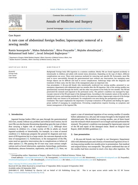 Pdf A Rare Case Of Abdominal Foreign Bodies Laparoscopic Removal Of