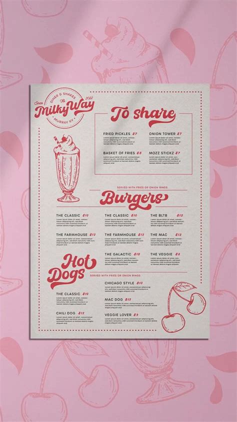 Pink Paper Menu Design For Ice Cream Shop Diner Menu Design Ideas
