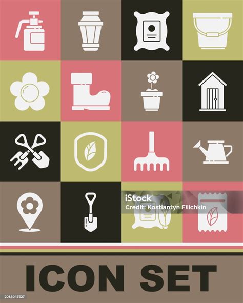 식물의 씨앗 물뿌리개 농가 방수 고무 장화 꽃 비료 및 냄비 아이콘용 정원 분무기로 가득 찬 세트 팩 벡터 0명에 대한 스톡 벡터 아트 및 기타 이미지 Istock