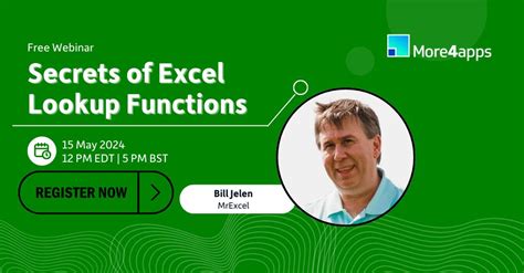 join mrexcel webinar on excel lookup functions more4apps posted on