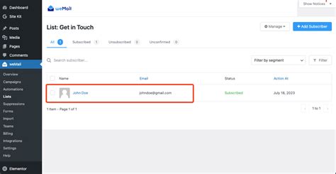 wemail and elementor forms integration