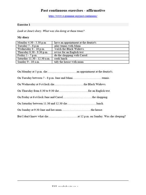 Past Continuous Exercises Pdf