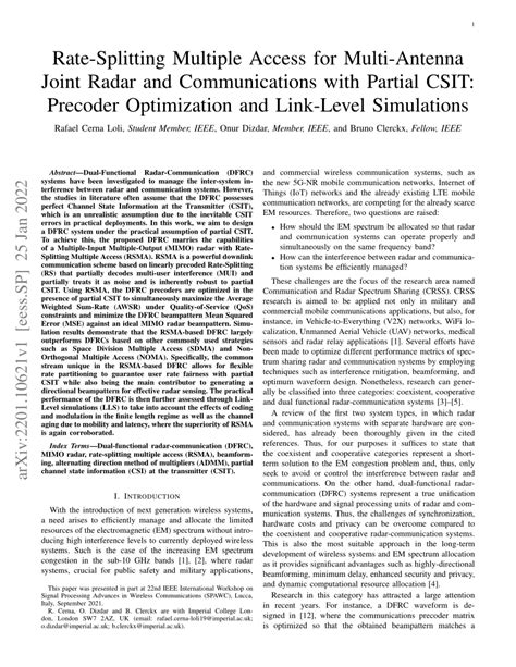 pdf rate splitting multiple access for multi antenna joint radar and