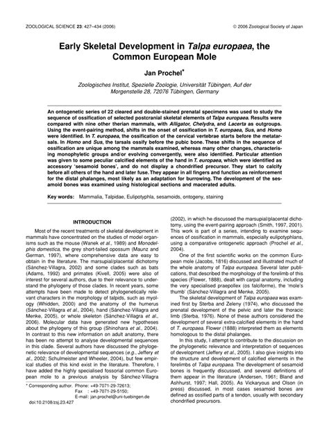 Pdf Early Skeletal Development In Talpa Europaea The Common European