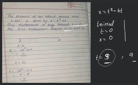 the position of an object moving along x axis is given by x t2−6t find d