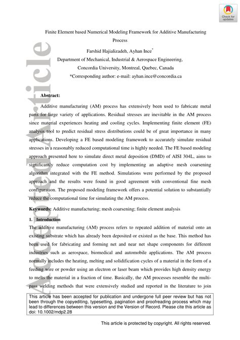 Pdf Finite Element Based Numerical Modeling Framework For Additive