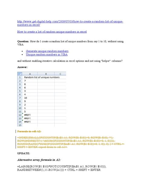 Numbers In Excel How To Create A List Of Random Unique Numbers In