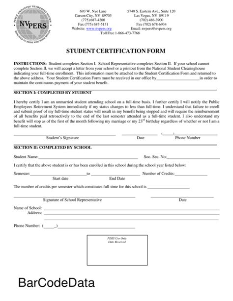 Nevada Student Certification Form Fill Out Sign Online And Download