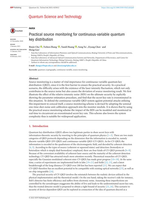 Practical Source Monitoring For Continuous Variable Quantum Key Distribution Request Pdf