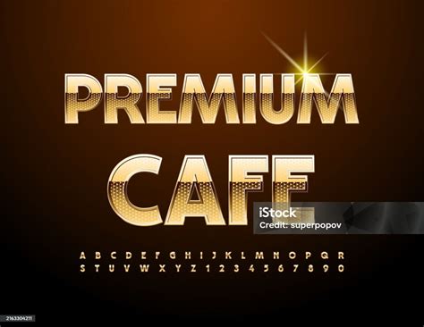 벡터 세련 된 로고 프리미엄 카페 세련된 골드 알파벳 문자와 숫자 세트 건강한 식생활에 대한 스톡 벡터 아트 및 기타 이미지 건강한 식생활 고급 그래픽 프린트