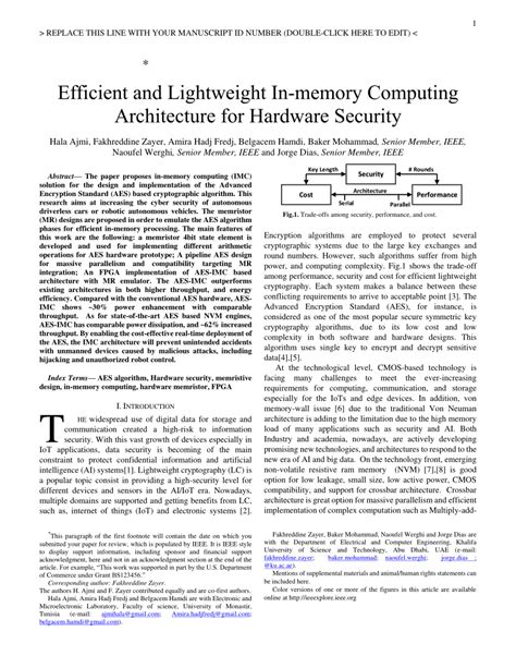PDF Efficient And Lightweight In Memory Computing Architecture For Hardware Security
