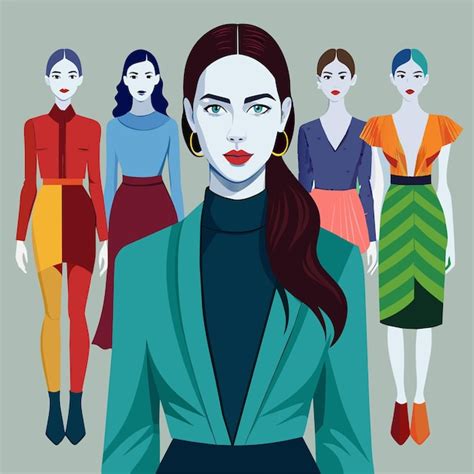Premium Vector A Series Of Models Of Women With Different Outfits