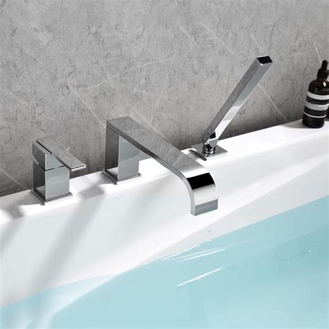 Inage Waterfall Roman Tub Faucet With Hand Shower Deck Mount Tub