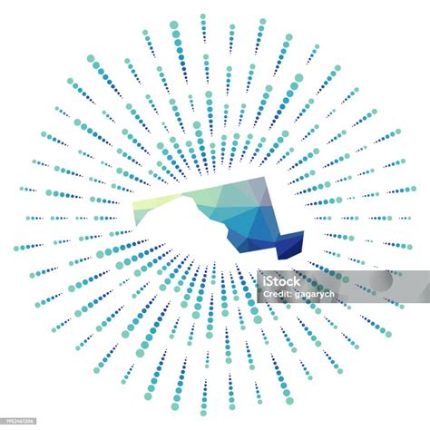 메릴랜드의 모양 다각형 햇살 다채로운 별 광선이 있는 미국 주의 지도입니다 메릴랜드 그림 디지털 기술 인터넷 네트워크 스타일 벡터 일러스트 레이 션입니다 개념에 대한 스톡