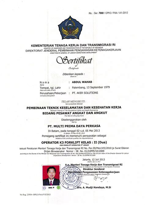 Certificate Operator K3 Forklift Pdf
