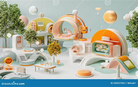 3d Model Abstract Art Of Collaborative Open Abstract Office Ecosystem Village Fostering
