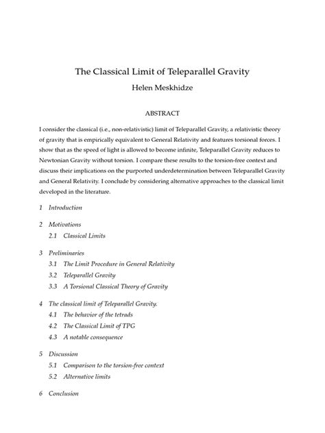 Theclassicallimitofteleparallelgravity Pdf General Relativity