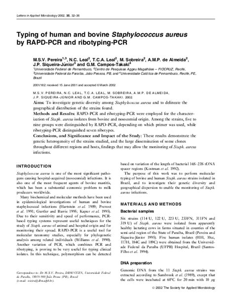Pdf Typing Of Human And Bovine Staphylococcus Aureus By Rapd Pcr And