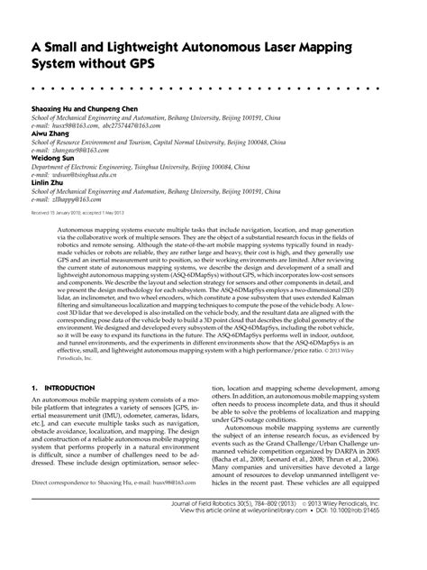 Pdf A Small And Lightweight Autonomous Laser Mapping System Without Gps