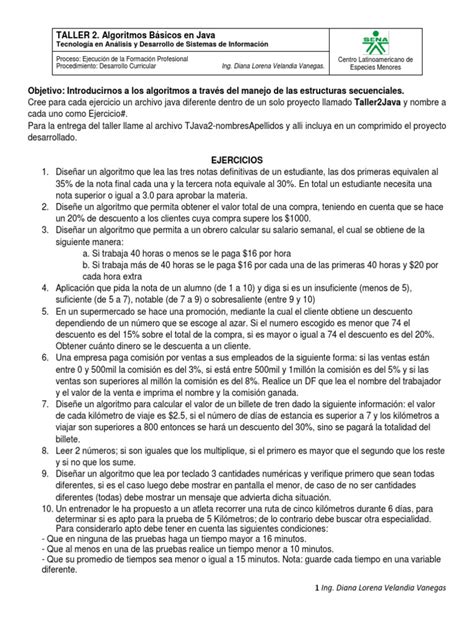 Taller 2 Algoritmos Básicos Java Pdf Pdf Algoritmos Java