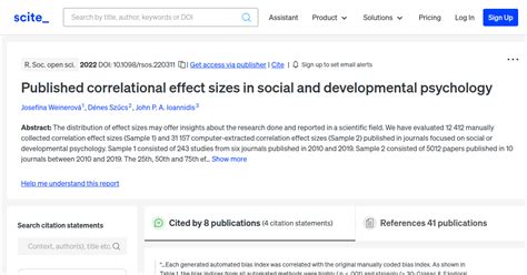 Published Correlational Effect Sizes In Social And Developmental Psychology [scite Report]