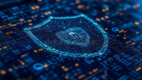 Digital Shield Icon Representing Cybersecurity On Circuit Board Stock Illustration
