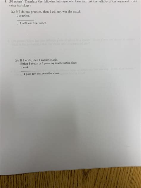 Solved 1 10 Points Translate The Following Into Symbolic