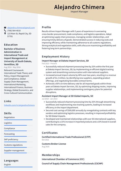 Import Export Manager Resume Examples How To Guide For 2023 45 Off