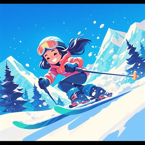Premium Vector A Cleveland Girl Goes Skiing In Cartoon Style
