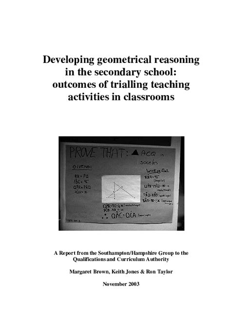Pdf Developing Geometrical Reasoning In The Secondary School Outcomes Of Trialling Teaching