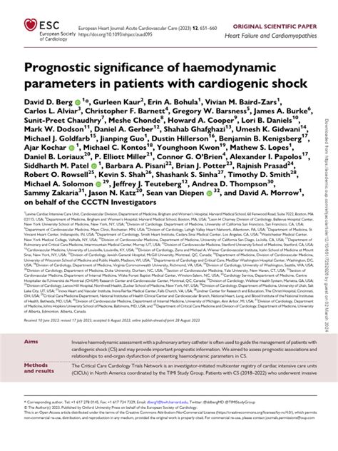 Prognostic Significance Of Haemodynamic Parameters In Patients With Cardiogenic Shock Pdf