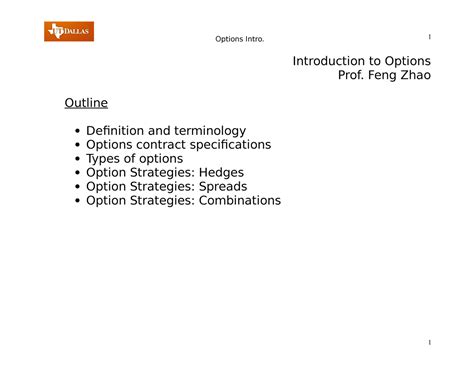 Note Us Optionintro Options Intro Introduction To Options Prof Feng Zhao Outline