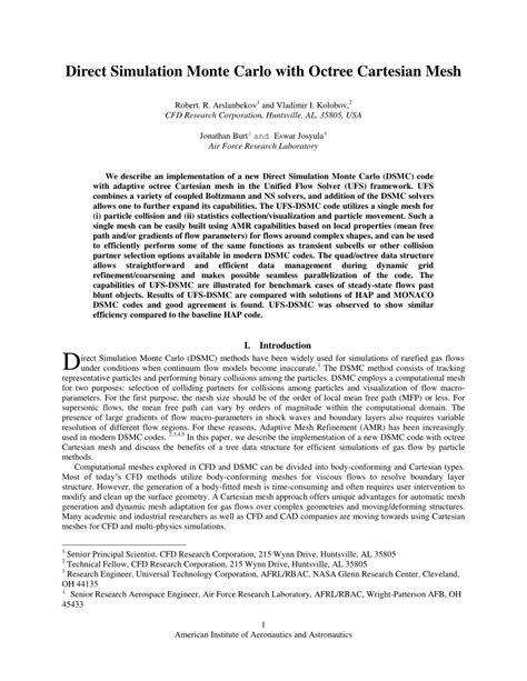 Pdf Direct Simulation Monte Carlo With Octree Cartesian Mesh