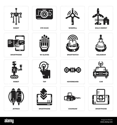 Set Of 16 Simple Editable Icons Such As Smartphone Chainsaw Jetpack