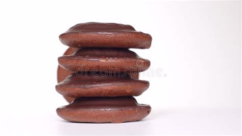360 Degree Spin Of Chocolate Cookie Stack On White Background Stock