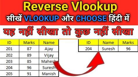 how to use reverse vlookup in excel in hindi vlookup choose function