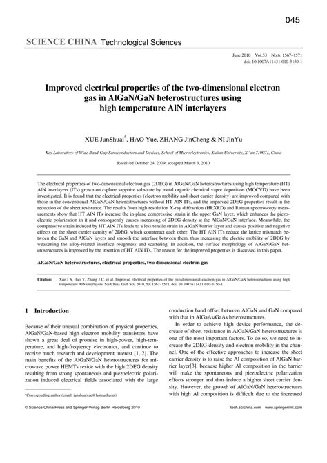 Pdf Improved Electrical Properties Of The Two Dimensional Electron Gas In Algangan