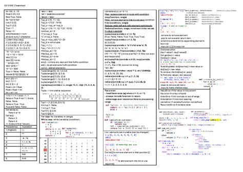 Cs1010e Final Exam Cheatsheet Python Basics And Data Structures Studocu
