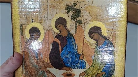 Святая Троица. Икона ручной работы под старину. Массив дерева ценных ...