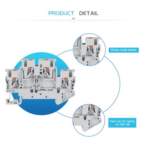JPTTB 2 5 Feed Through DIN Rail Plastic Brass Push In Connection Spring Terminal Blocks Sacomjsc