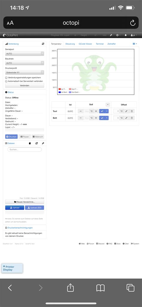 Cant Configured Dashboard And Status Bar Dont Show Progress Issue J OctoPrint