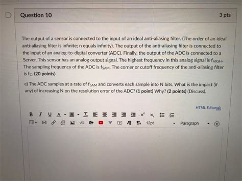 Solved Question 10 3 Pts The Output Of A Sensor Is Connected