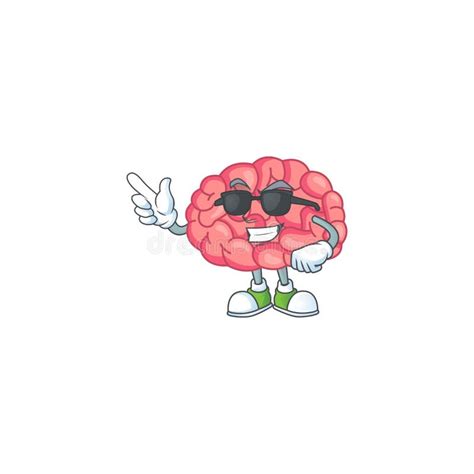 Super Cute Brain Cartoon Character Wearing Black Glasses Stock Vector