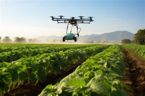Farmer Using Robot Drone To Irrigation Of Agricultural Field Premium Ai Generated Image